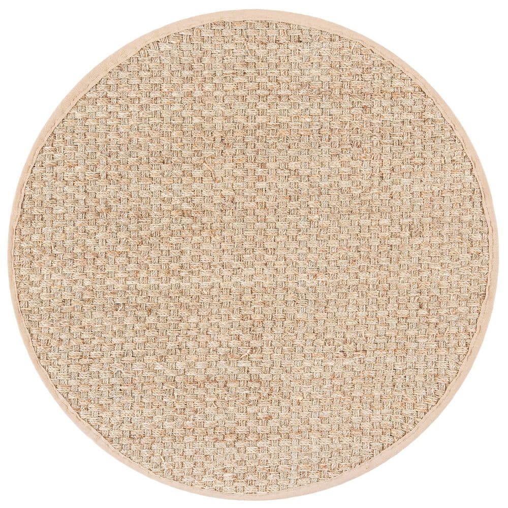 SAFAVIEH Natural Fiber Natural/Beige 4 ft. x 4 ft. Border Woven Round ...