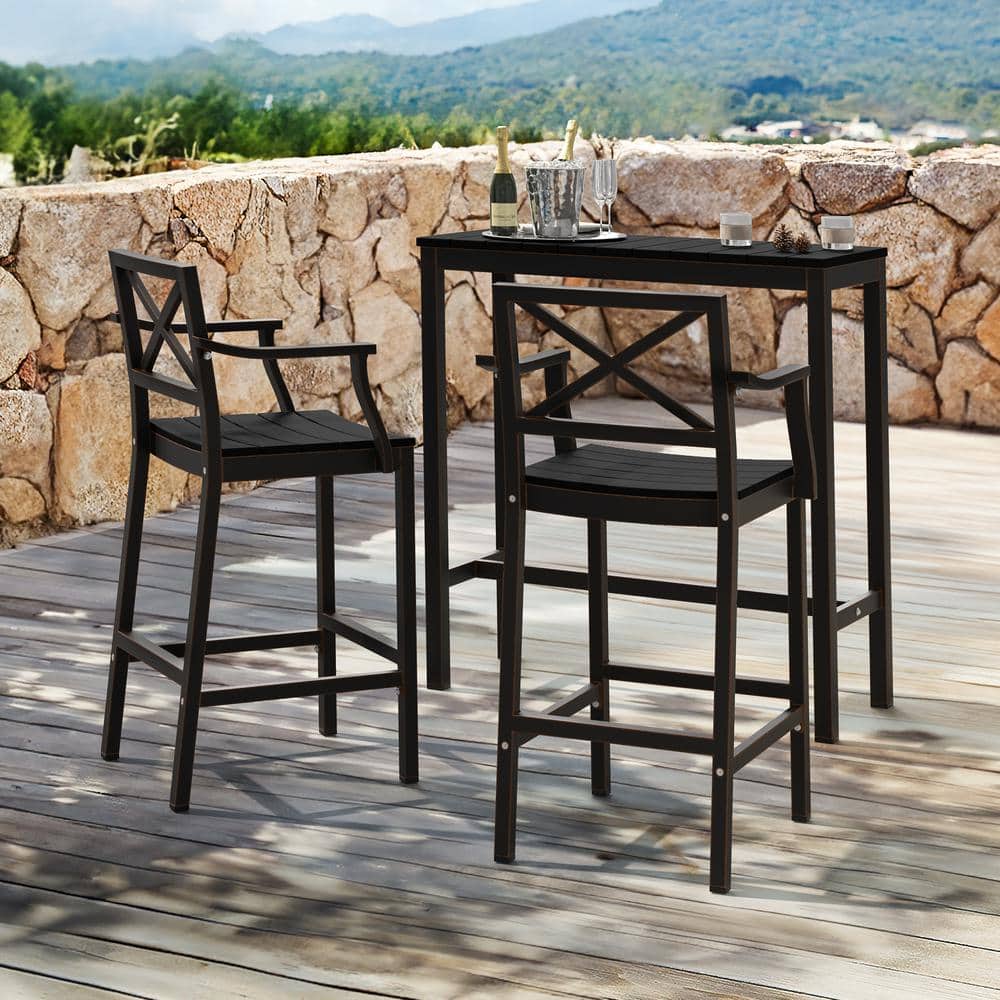 LUE BONA Humphrey 6 Piece 39 in Black Aluminum Outdoor Dining Set Pub ...