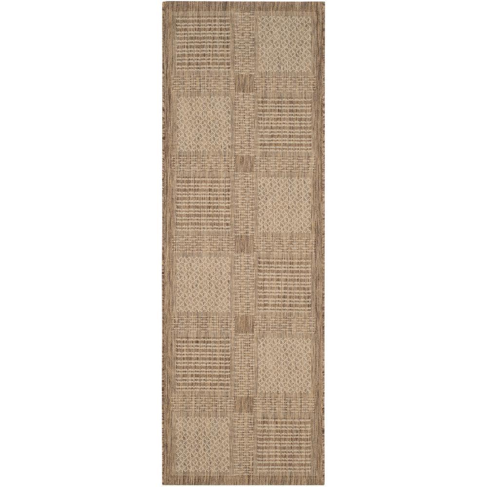 SAFAVIEH Courtyard Brown/Natural 2 ft. x 7 ft. Border Indoor/Outdoor ...