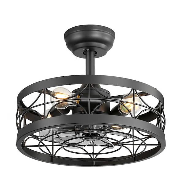 Breezary 16.5 in. Indoor Matte Black Caged Ceiling Fan with Metal Light ...