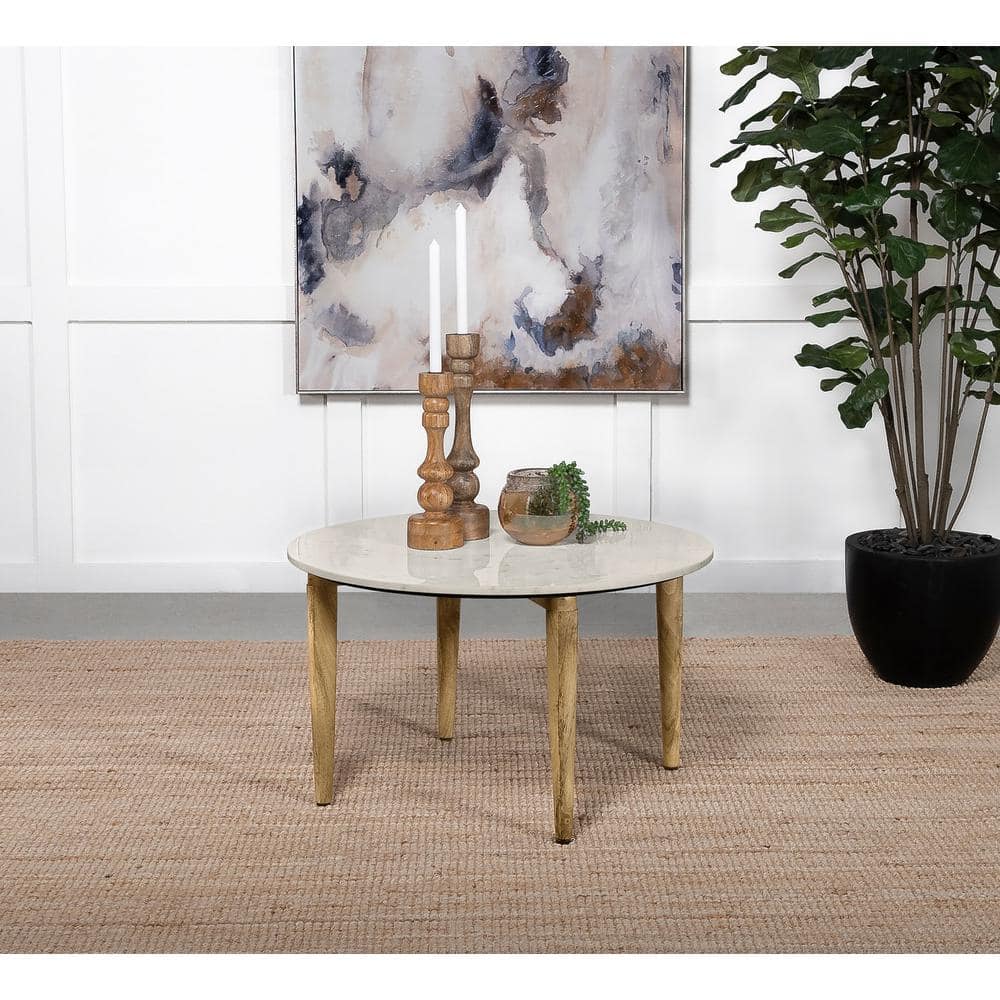 Coaster Aldis 30 in. White and Natural Round Marble Top Coffee Table ...