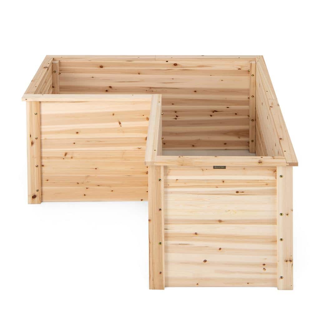 Costway 24 In L Shaped Deep Root Planter Box Wooden Raised Garden Bed