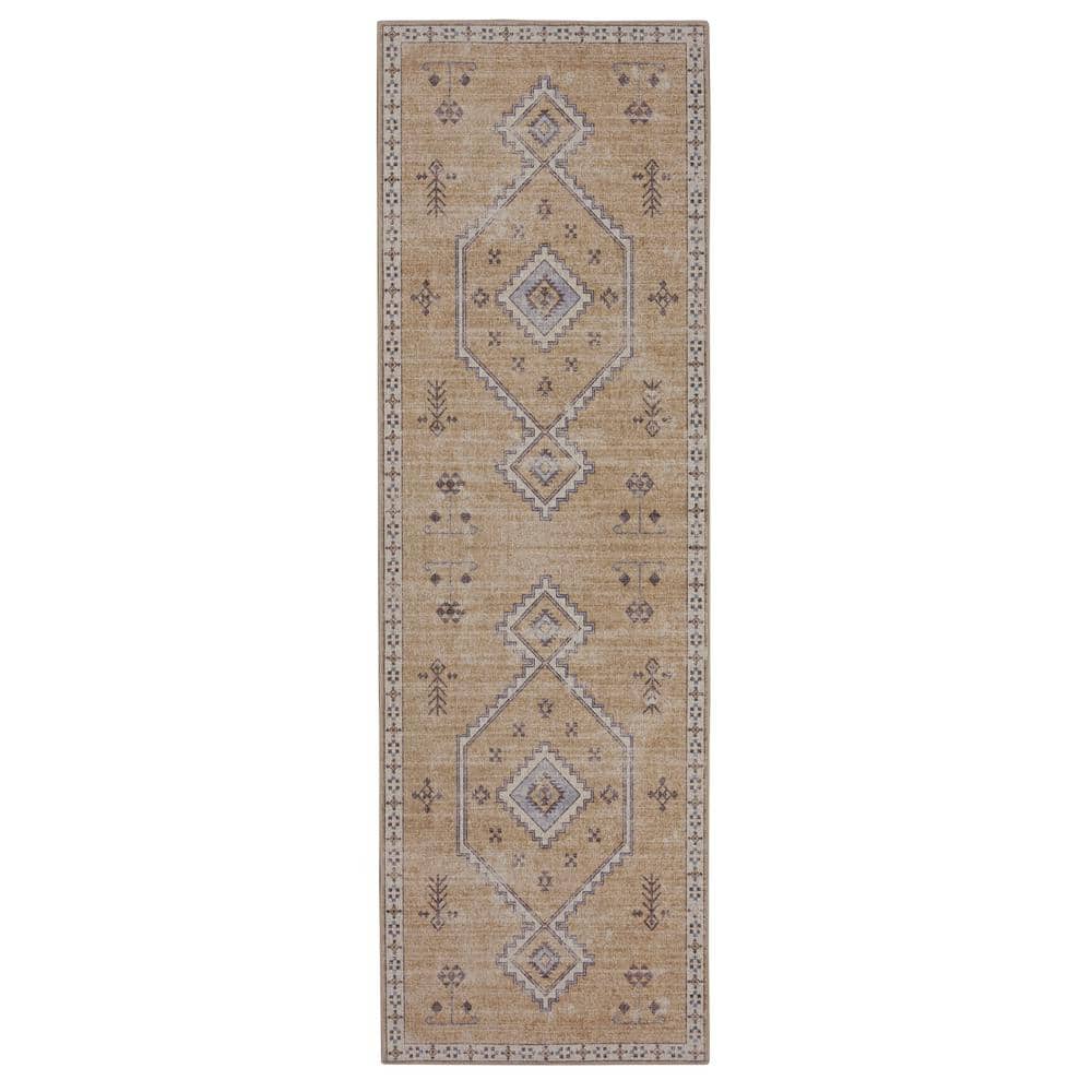 Linon Home Decor Park Harlow Sand and Ivory 2.6' x 8' Traditional Woven ...