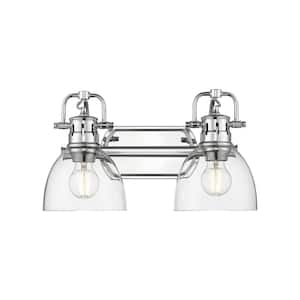 Golden Lighting Duncan 8.25 in. 2-Light Pewter Vanity Light with Clear ...
