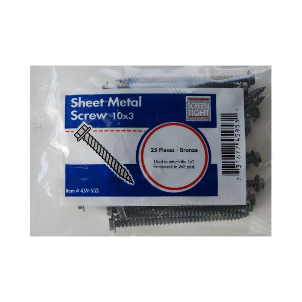 Screen Tight #10 x 3 in. Bronze Hex-Washer-Head Sheet Metal Screws (25 ...