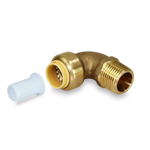PLUMBFLEX 1 in. Brass Push to Connect Push x Male 90-Degree Elbow Pipe Fitting, for PEX Copper ...