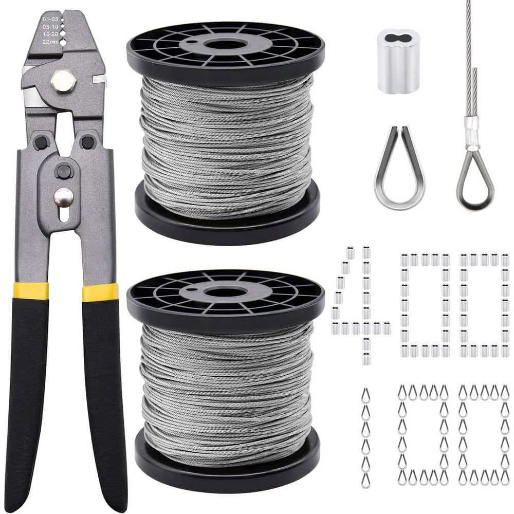 Afoxsos 656ft Stainless Steel Wire Rope Crimping Tool Kit with Aluminum ...