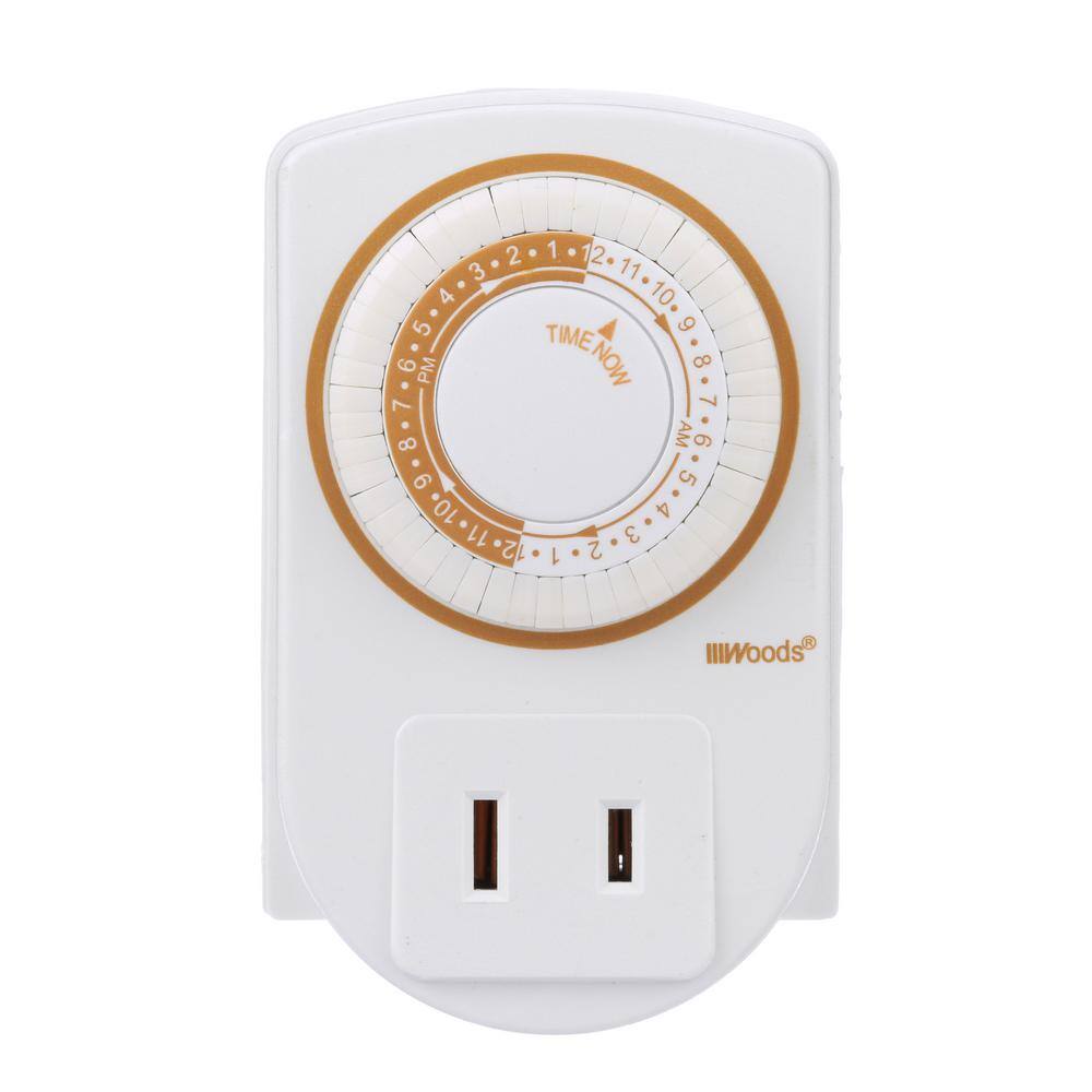 Woods 15-Amp 24-Hour Indoor Plug-In Mini Single-Outlet Mechanical Timer ...