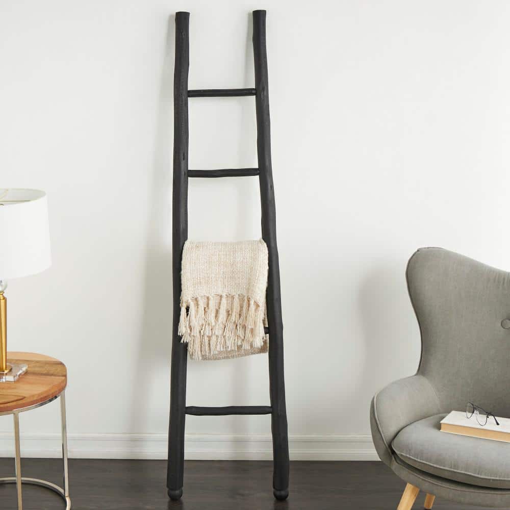 Litton Lane 73 in. Tall Black Handmade Wood Slanted Ladder with Wider ...