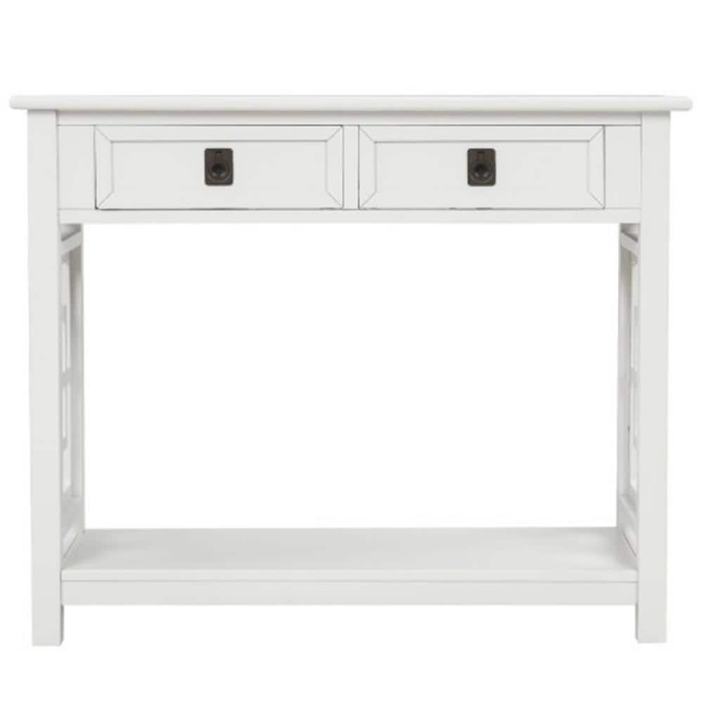Boyel Living 60 in. White Standard Rectangle Wood Console Table with 2 ...