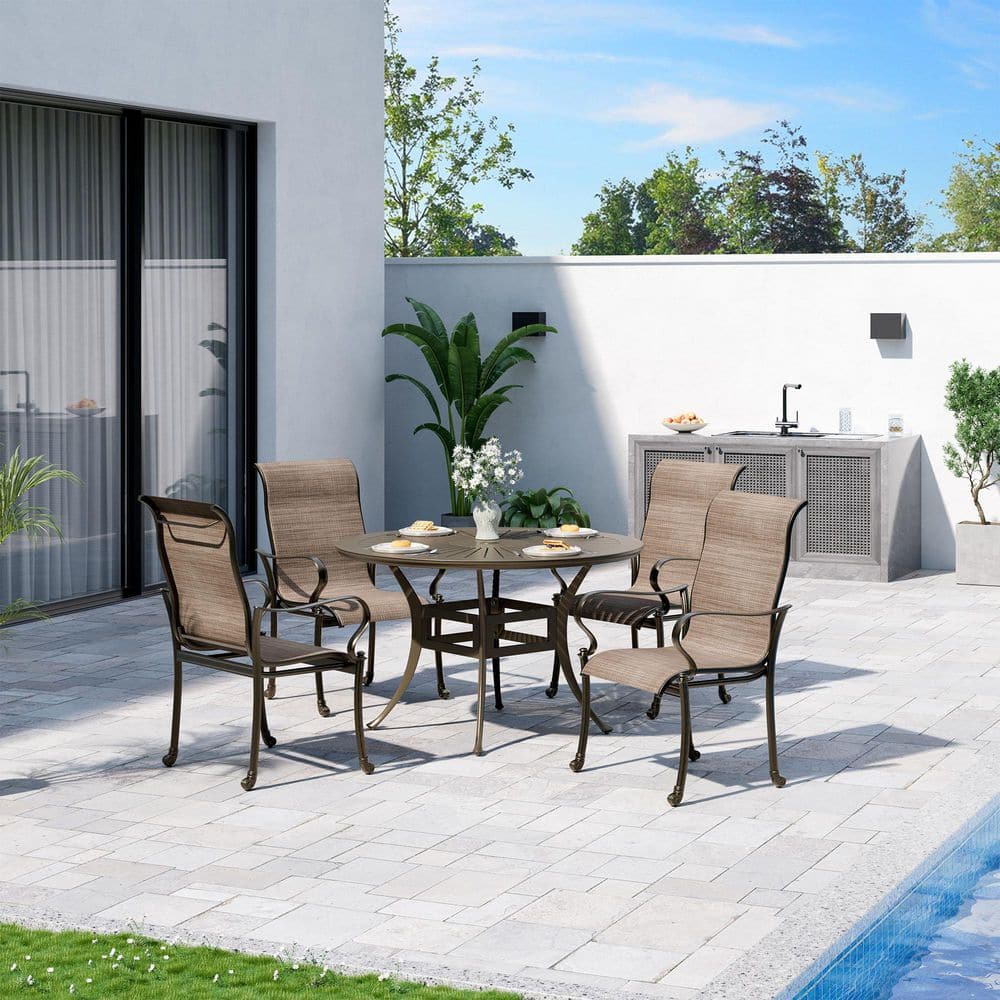 Clihome 48 in. Aluminum Plate Dining Table and Chairs 5-Piece Set CL ...