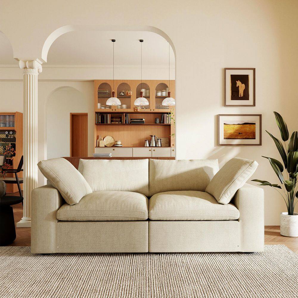 Magic Home Oversized 79 in. Square Arm Linen 2-Seater Convertible Cloud ...