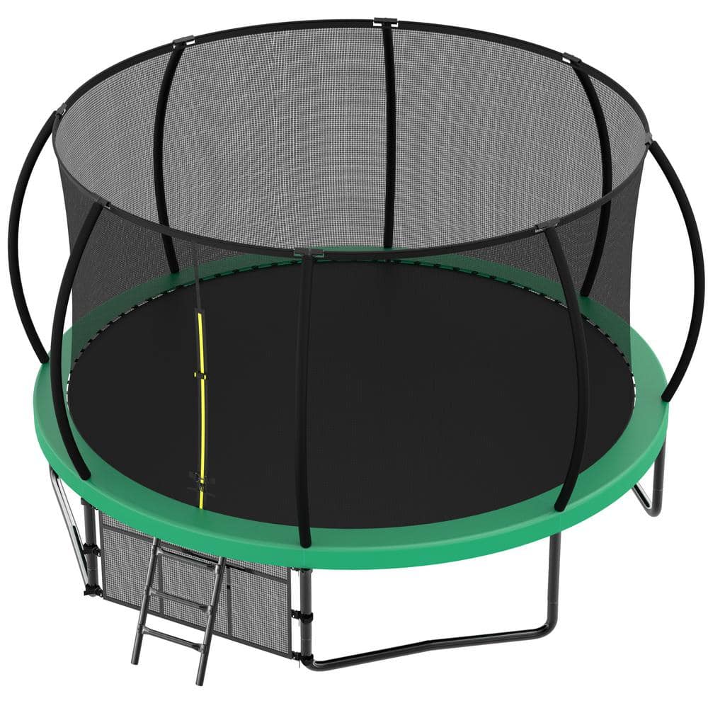 12 ft. Outdoor Trampoline with Balance Bar, Enclosure Net, Ladder for ...