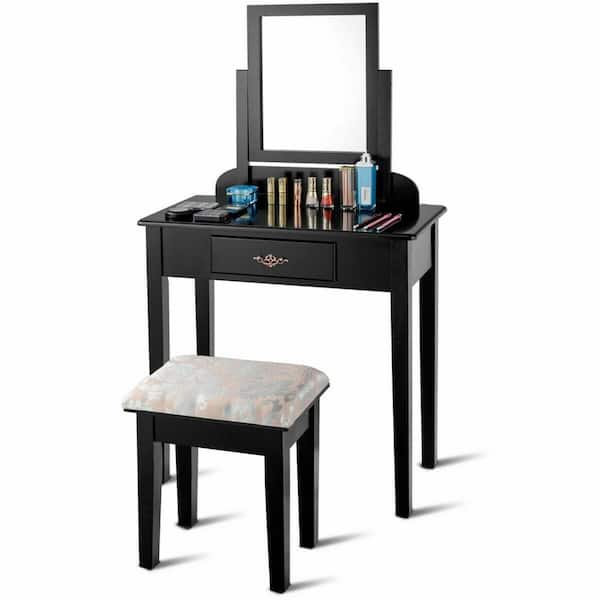 Makeup Table And Stool Black