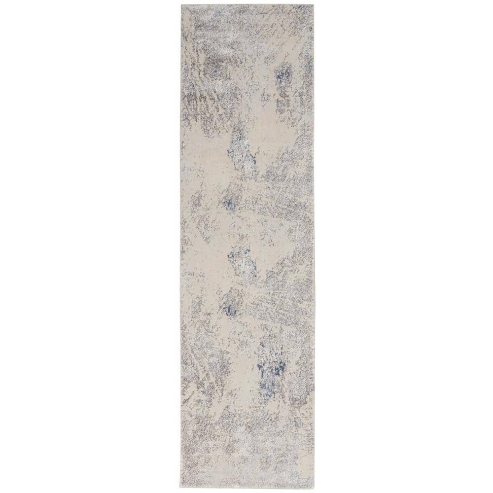 Nourison Silky Textures Ivory/Grey 2 ft. x 8 ft. Abstract Contemporary ...