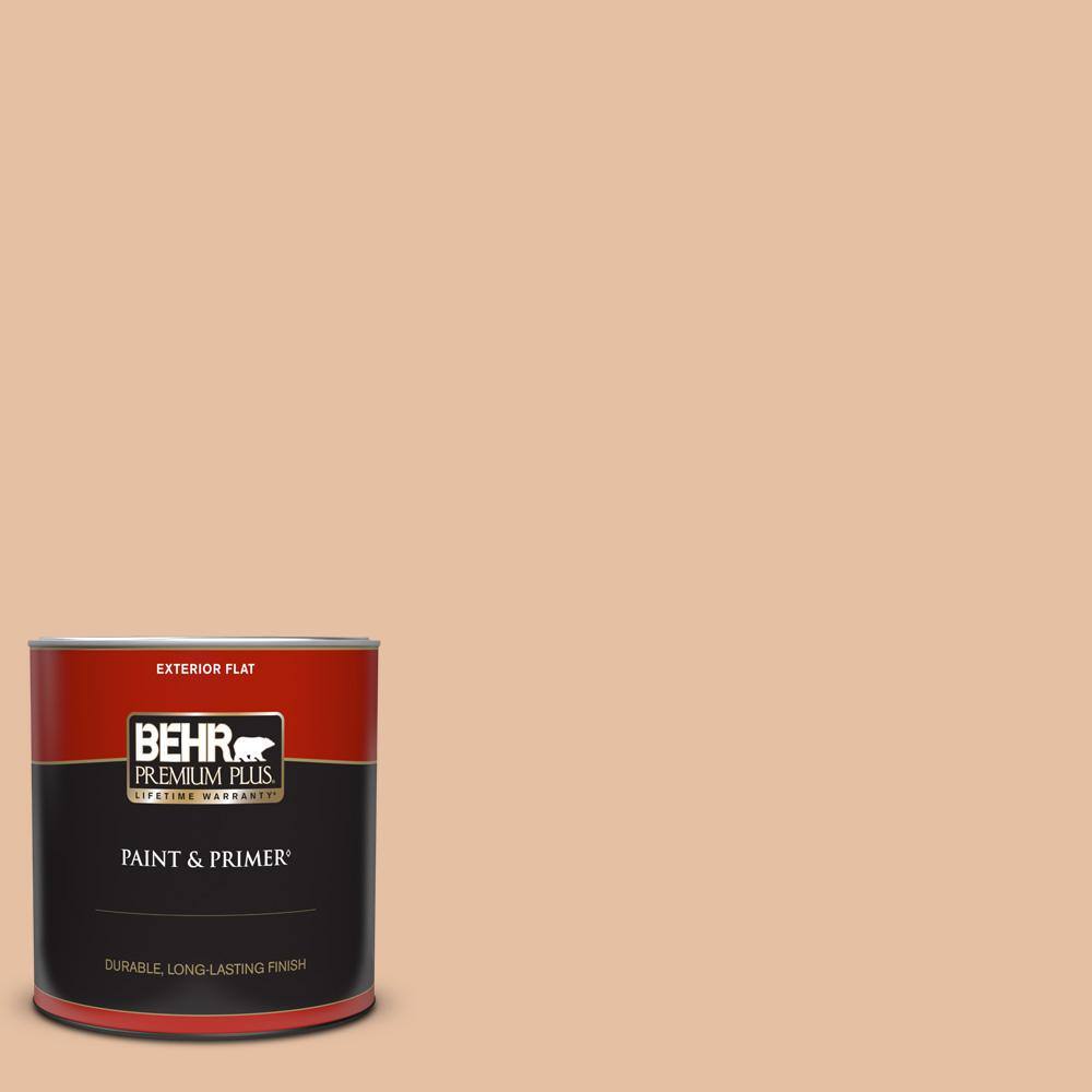 BEHR PREMIUM PLUS 1 qt. #BIC-01 Fabulous Fawn Flat Exterior Paint ...