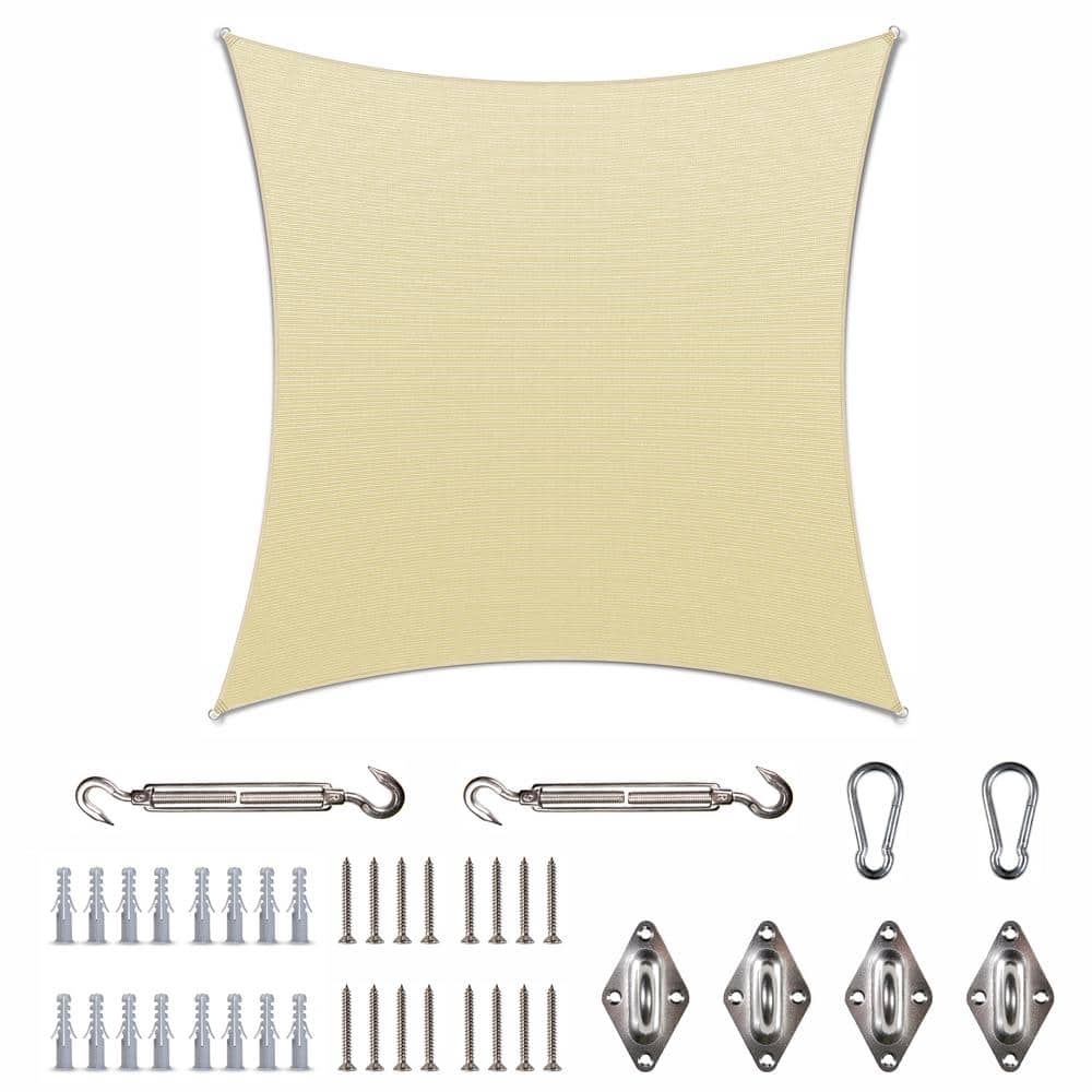 COLOURTREE 10 ft. x 10 ft. 190 GSM Beige Square Sun Shade Sail with ...