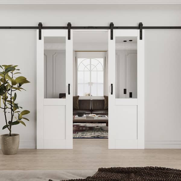 ARK DESIGN 48 in. x 80 in. 1/2-Lite Mirrored Glass White Primed Glass ...