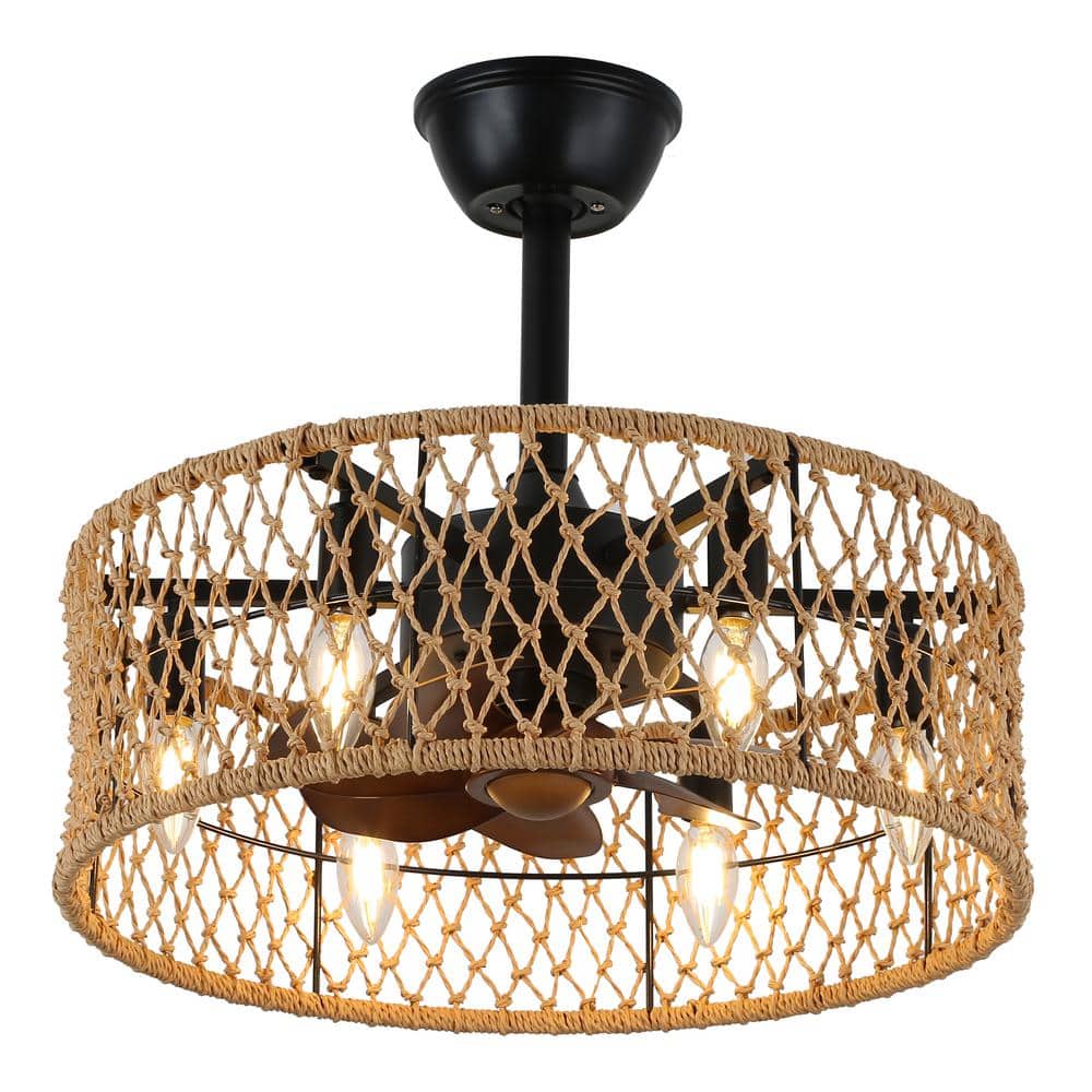 Bella Depot Bohemian 18 in. Indoor Brown Rattan Rope Ceiling Fan with ...