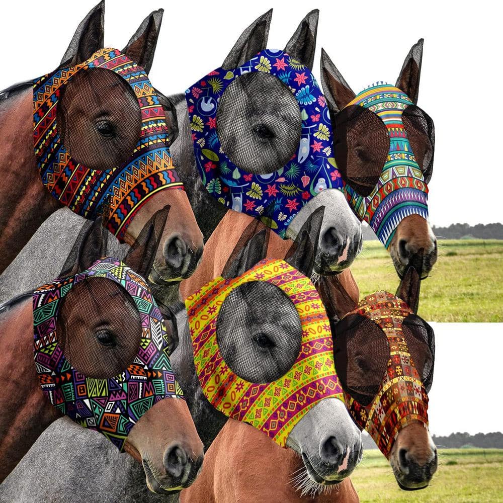 ITOPFOX 6-Piece Horse Fly Masks with Ears Smooth and Comfortable Fly ...