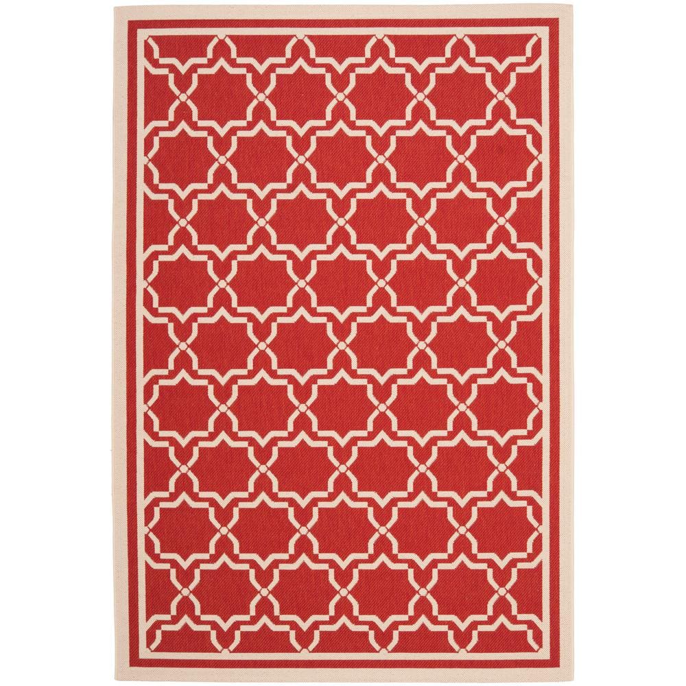 SAFAVIEH Courtyard Red/Bone 7 ft. x 10 ft. Geometric Indoor/Outdoor ...