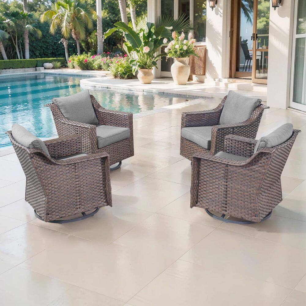 Bellefurn Thrive 4-Piece Brown Wicker Outdoor Rocking Chair Patio ...