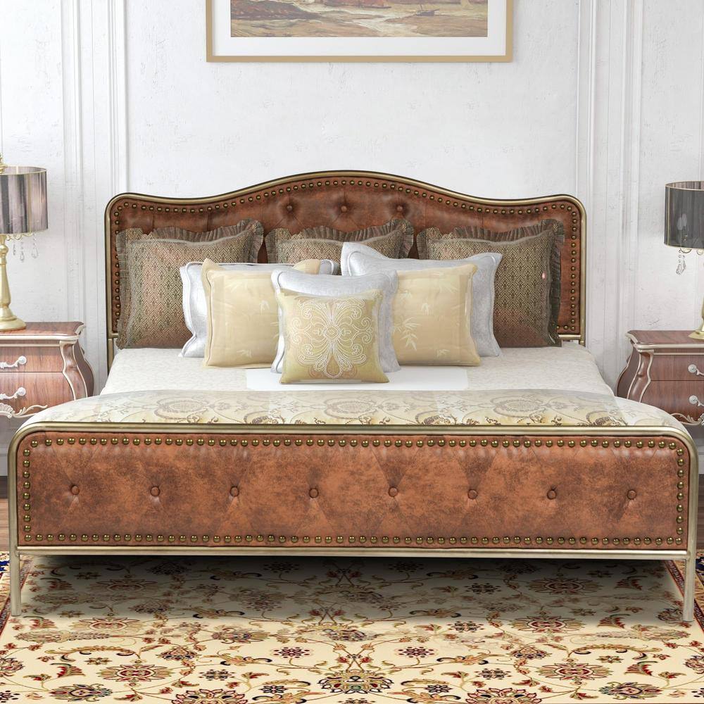 Homy Casa MERLE Brown Fabric Luxury Tufted Upholstered Metal Frame ...