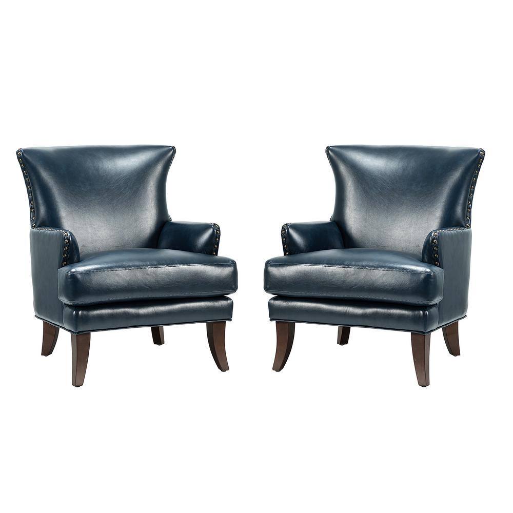 JAYDEN CREATION Bonnot Transitional Navy Faux Leather Wingback Armchair ...