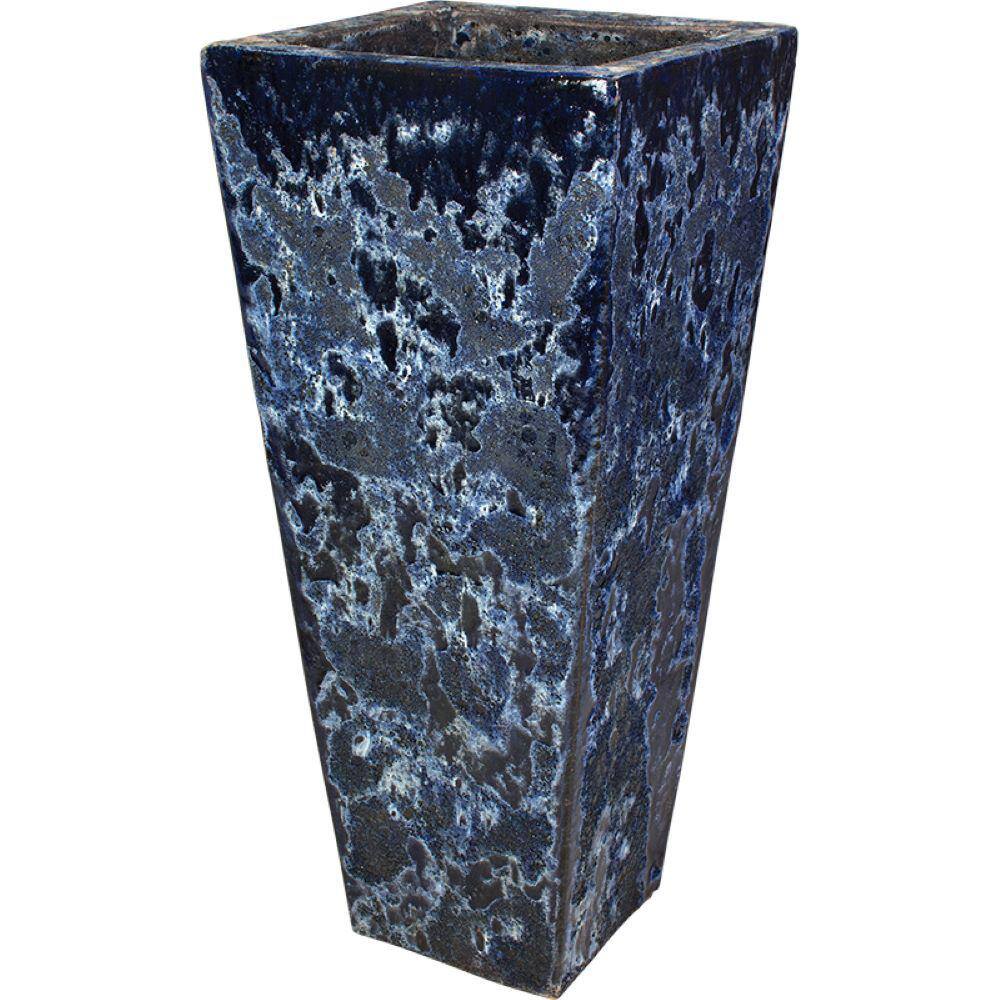 15 in x 35 in. Ceramic Malibu Square Blue Lava Decorative Planter DG ...