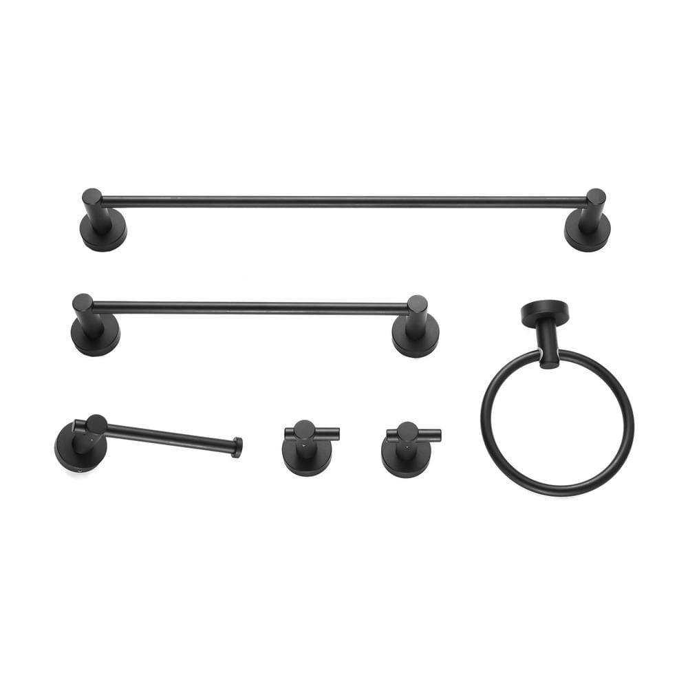 6-Piece Matt Black Wall-mounted Bathroom Hardware Towel Rack Set ...