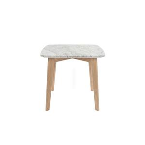 AndMakers Cherie 15 in. Round Italian Carrara White Marble Table with ...