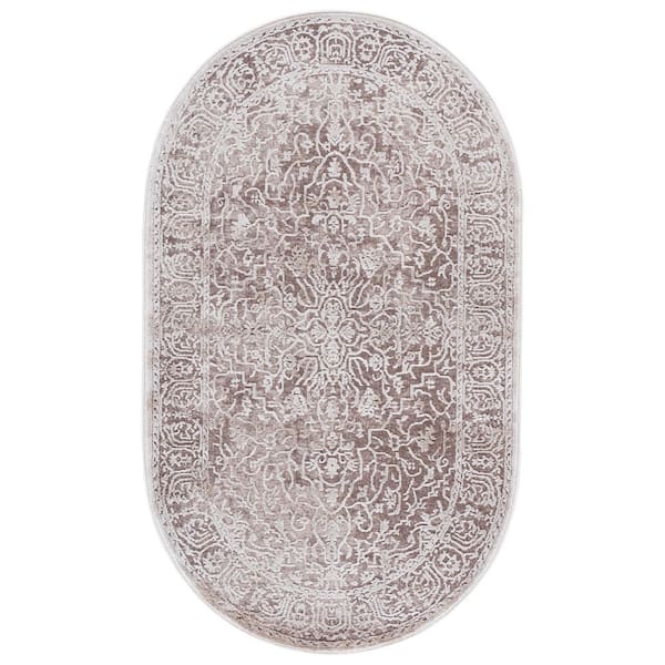 SAFAVIEH Reflection Beige/Cream 3 ft. x 5 ft. Distressed Floral Oval ...