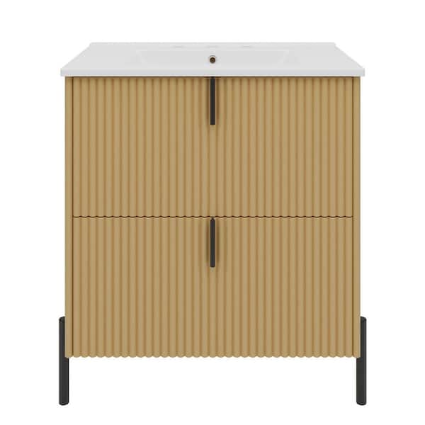 Liviza 30 in. W x 18 in. D x 34 in. H Fluted Natural Bath Vanity with ...