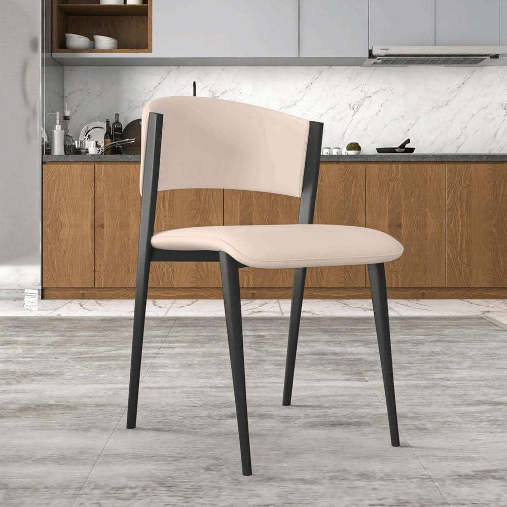Leisuremod Leather Dining Chairs with Black Iron Legs Curved Open Back ...
