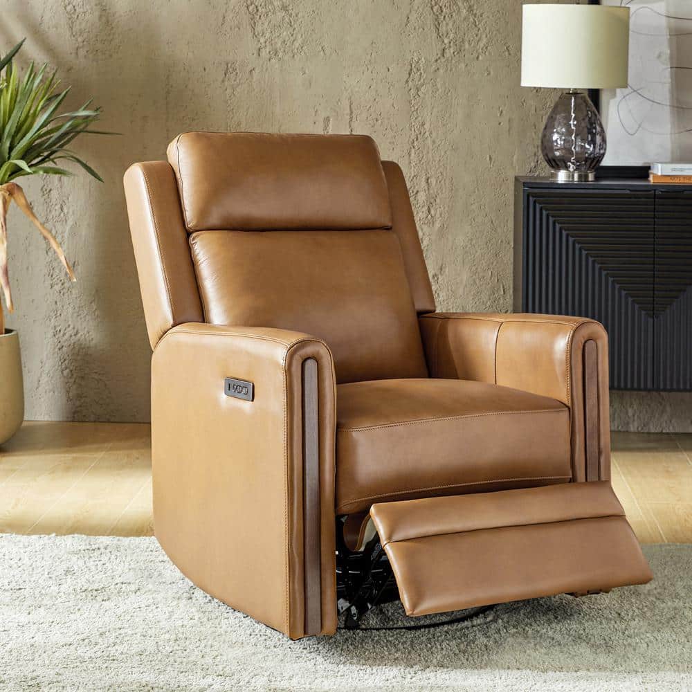 JAYDEN CREATION Lucio Camel Genuine Leather Power Recliner with 1-Touch ...