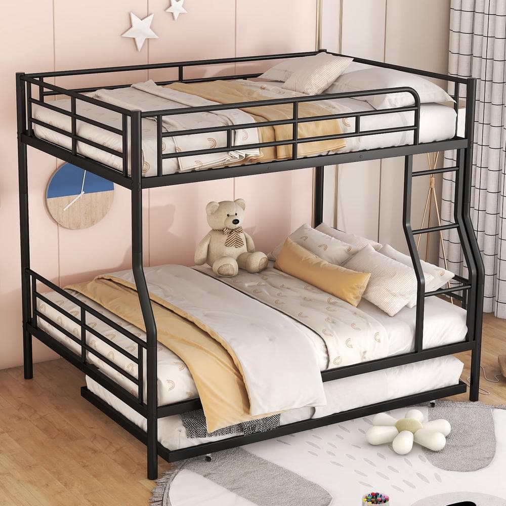 Polibi Full XL over Queen Metal Bunk Bed with Trundle, Black RS-33633-B ...