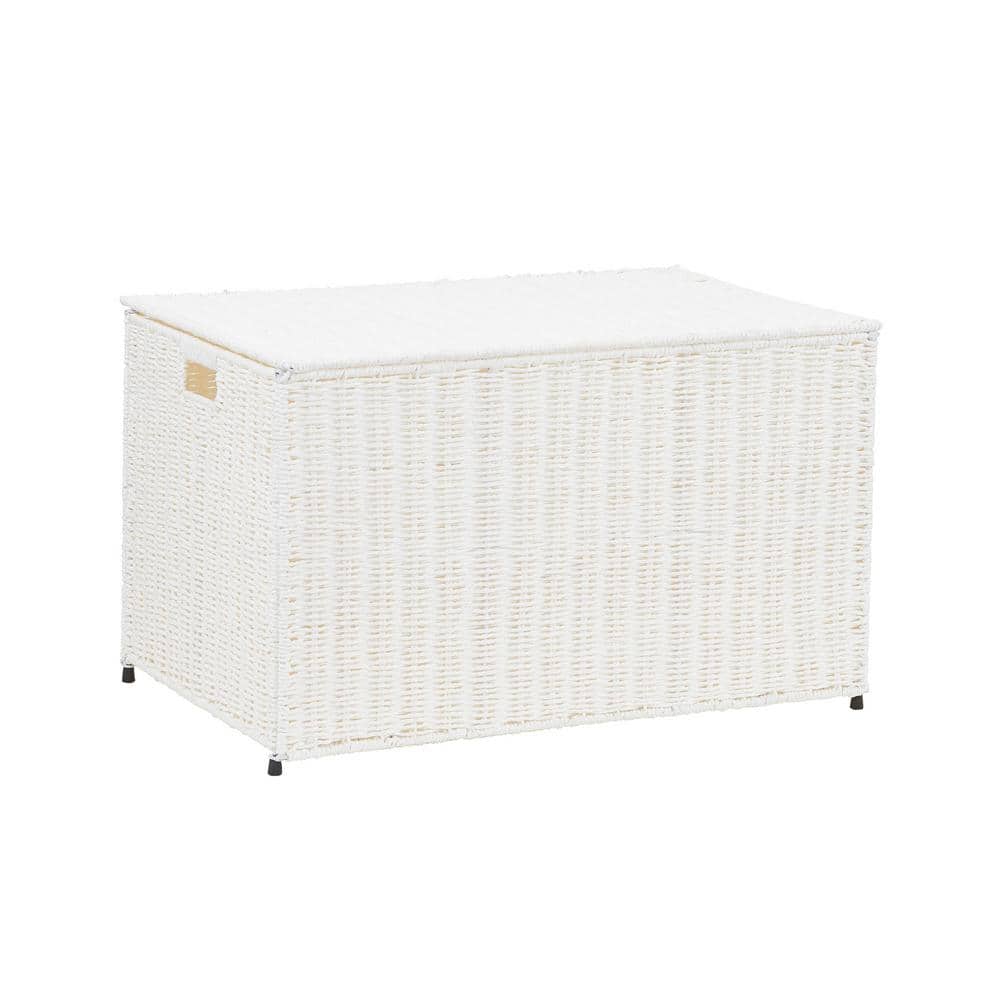 HOUSEHOLD ESSENTIALS Arctic White Large Wicker Storage Chest ML-7165 ...