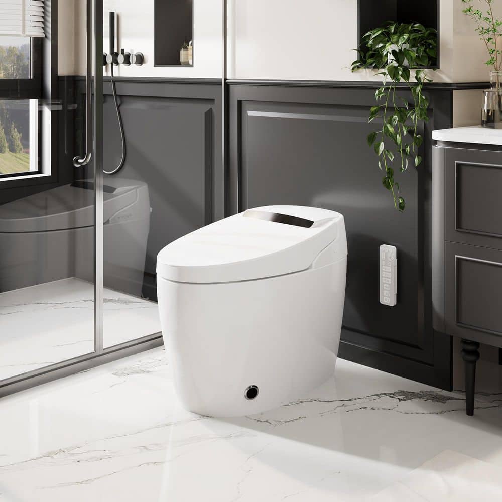 TOTTE Elongated Bidet Toilet 1.28 GPF in White with Heated Seat, Auto ...
