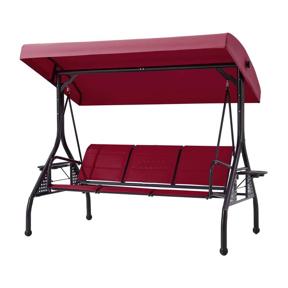 3 Seat Metal Round Tube Outdoor Patio Swing with Textile Backrest, 2 ...