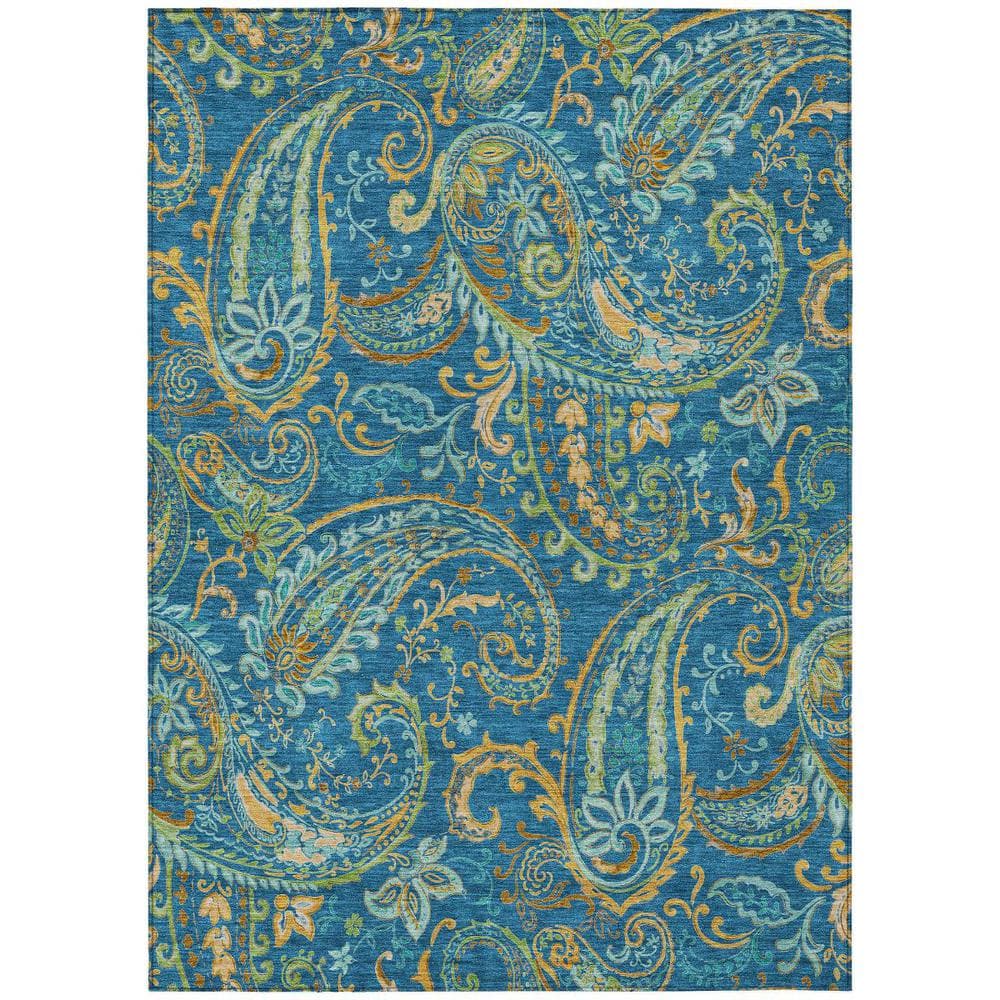 HomeRoots Navy Blue 8 ft. x 10 ft. Woven Paisley Polyester Rectangle ...
