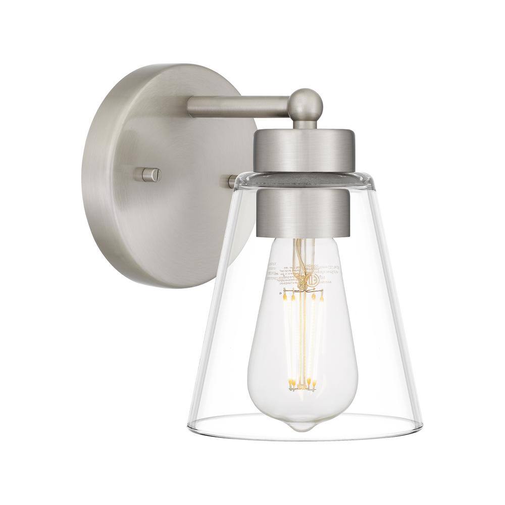 Hampton Bay Eastburn 1-Light Brushed Nickel Wall Sconce with Clear ...