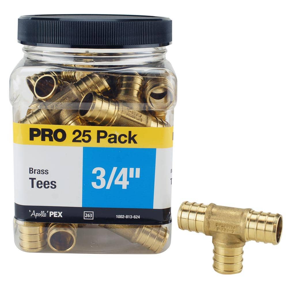 Apollo 3/4 in. Brass PEX-B Barb Tee Pro Pack (25 Pack) APXT3425JR - The ...