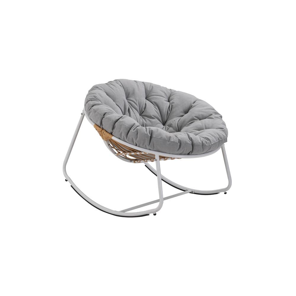 Cesicia 450 lbs. Capacity Metal Outdoor Rocking Chair with Light Gray ...