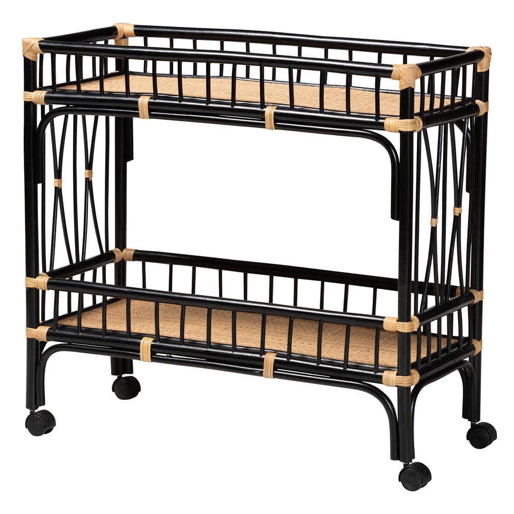bali & pari Dalinda Black and Natural Rattan Kitchen Cart 241-13396-HD ...