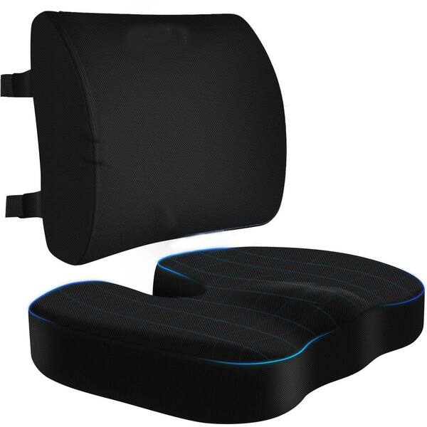 Black Solid Pattern Memory Foam Ergonomic Lumbar Support and Chair Pad ...