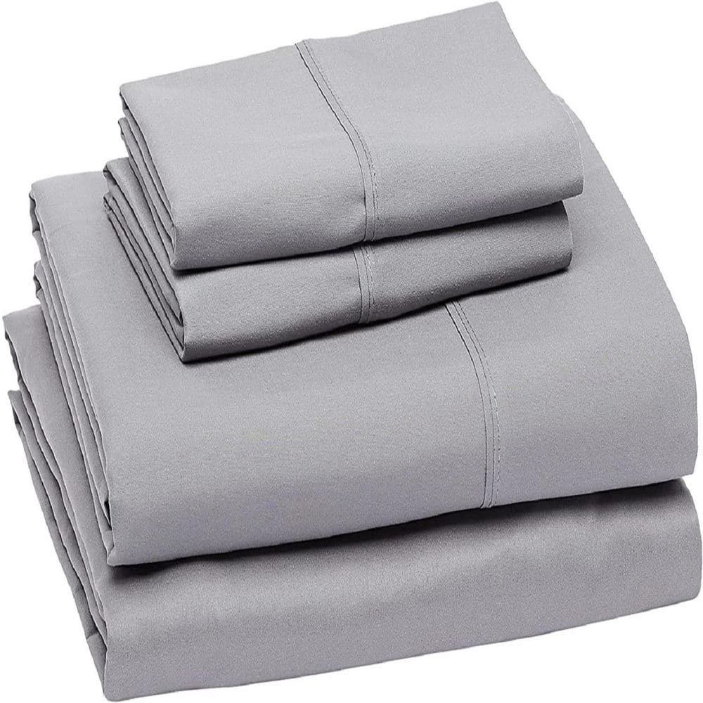 J&V TEXTILES 1000 Thread Count 4-Piece Silver 100% Cotton Queen Sheet ...