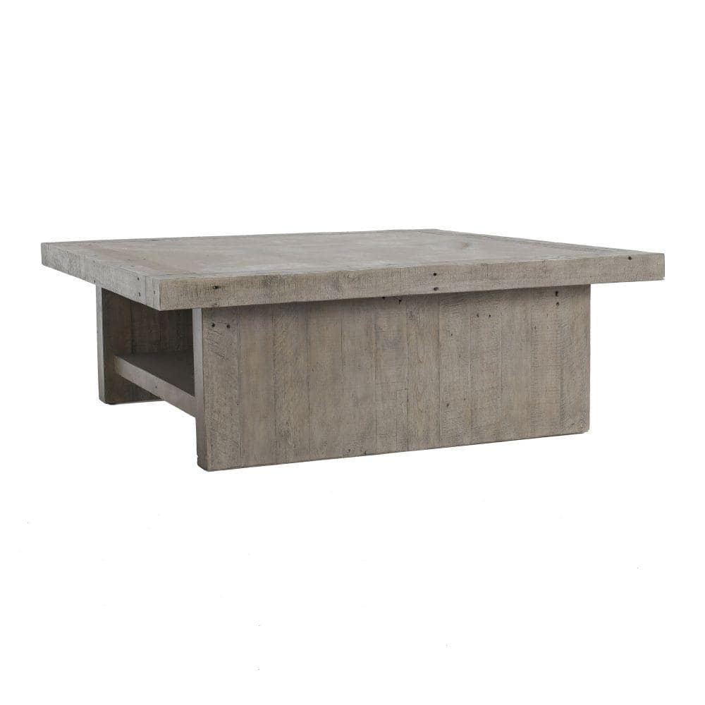 Benjara 50 in. Gray Rectangle Concrete Coffee Table with Sled Base ...