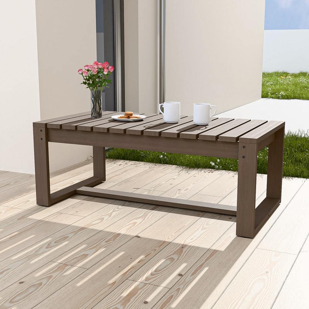 EAGLE PEAK Brown Rectangular Cedar Wood Patio Outdoor Slat Top Coffee ...