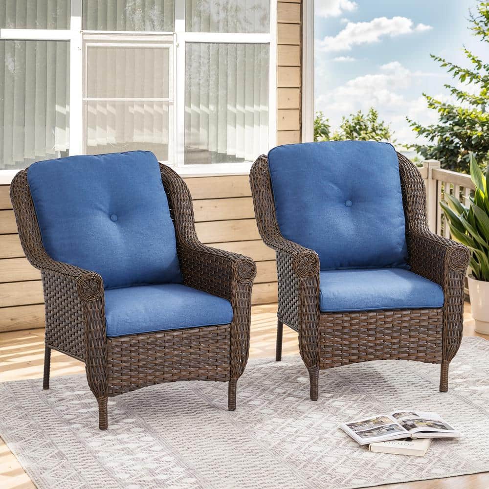 Gymojoy Floral Brown Wicker Patio Club Chair Set 2-Piece Outdoor Lounge ...