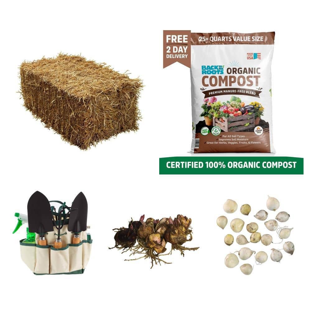 Straw Bale, Compost (1 cu. ft.), Tool Set (8-Piece), Lilies (10 ...